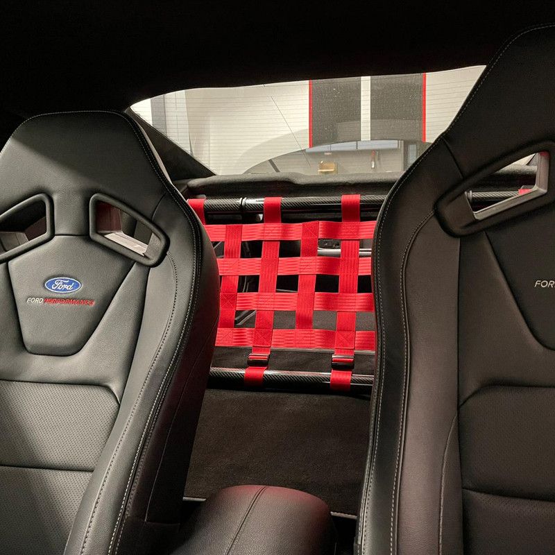 Rear seat delete kit V2 - Double strut bar with net for Ford Mustang GT ...