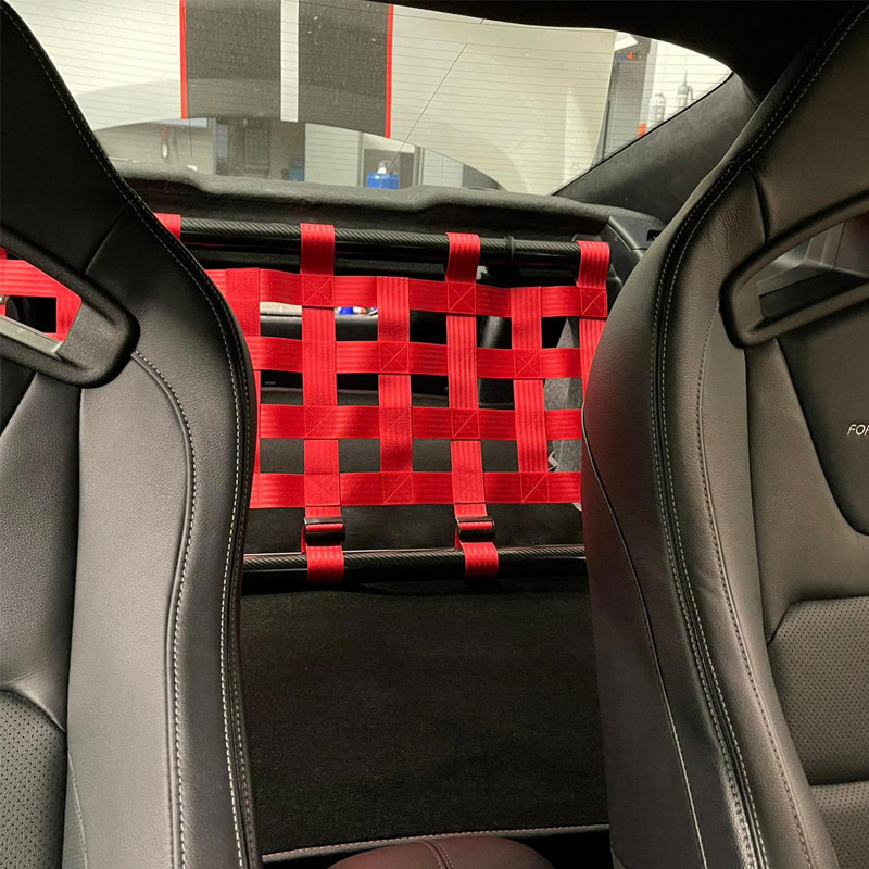 Rear seat delete kit V2 - Double strut bar with net for Ford Mustang GT ...